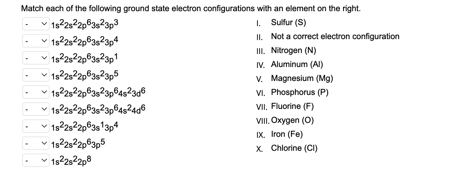 Solved Match each of the following ground state electron | Chegg.com