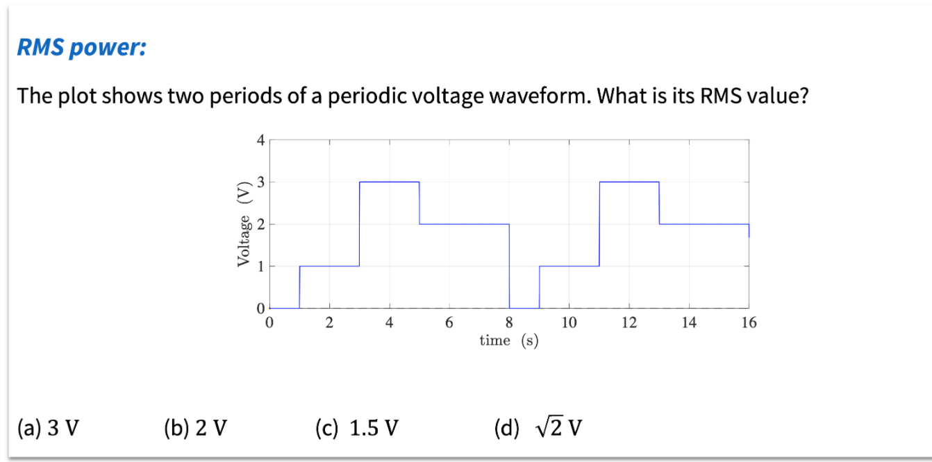 Solved RMS power: The plot shows two periods of a periodic | Chegg.com