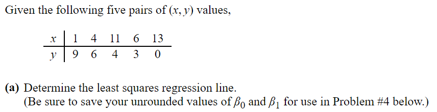 Solved Given the following five pairs of (x, y) values, x 计 | Chegg.com