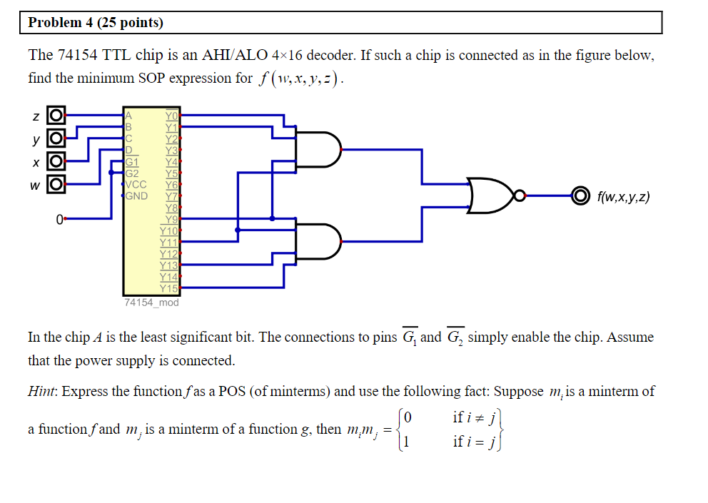 Solved Problem 4 (25 points) The 74154 TTL chip is an | Chegg.com