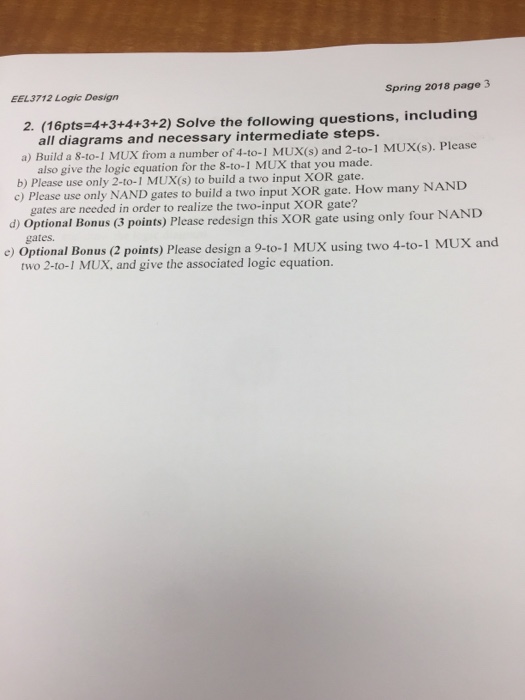Solved EEL3712 Logic Design Spring 2018 page 3 2. (16pts | Chegg.com