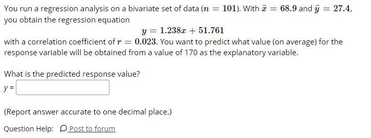 Solved You run a regression analysis on a bivariate set of | Chegg.com