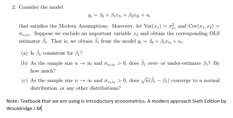 Solved 2. Consider the model Yi = Bo + B12 i + B2.12i + Ui | Chegg.com