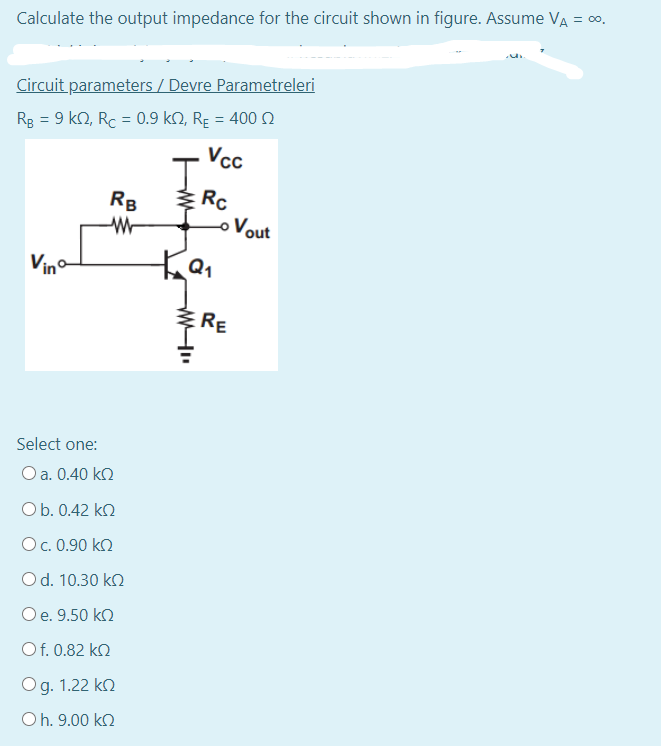 Solved Calculate the output impedance for the circuit shown | Chegg.com