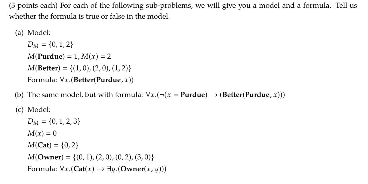 Solved (3 points each) For each of the following | Chegg.com