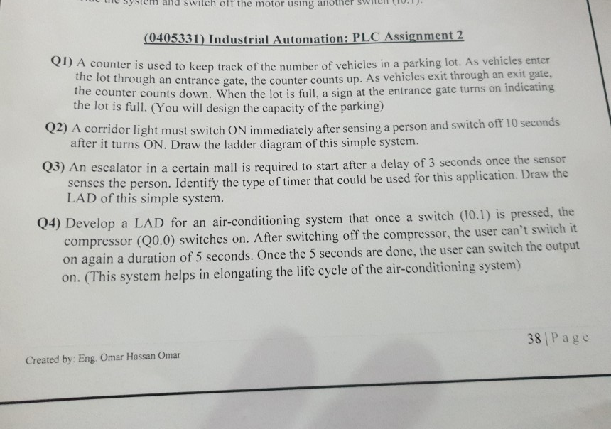 Solved une system and switch off the motor using another | Chegg.com
