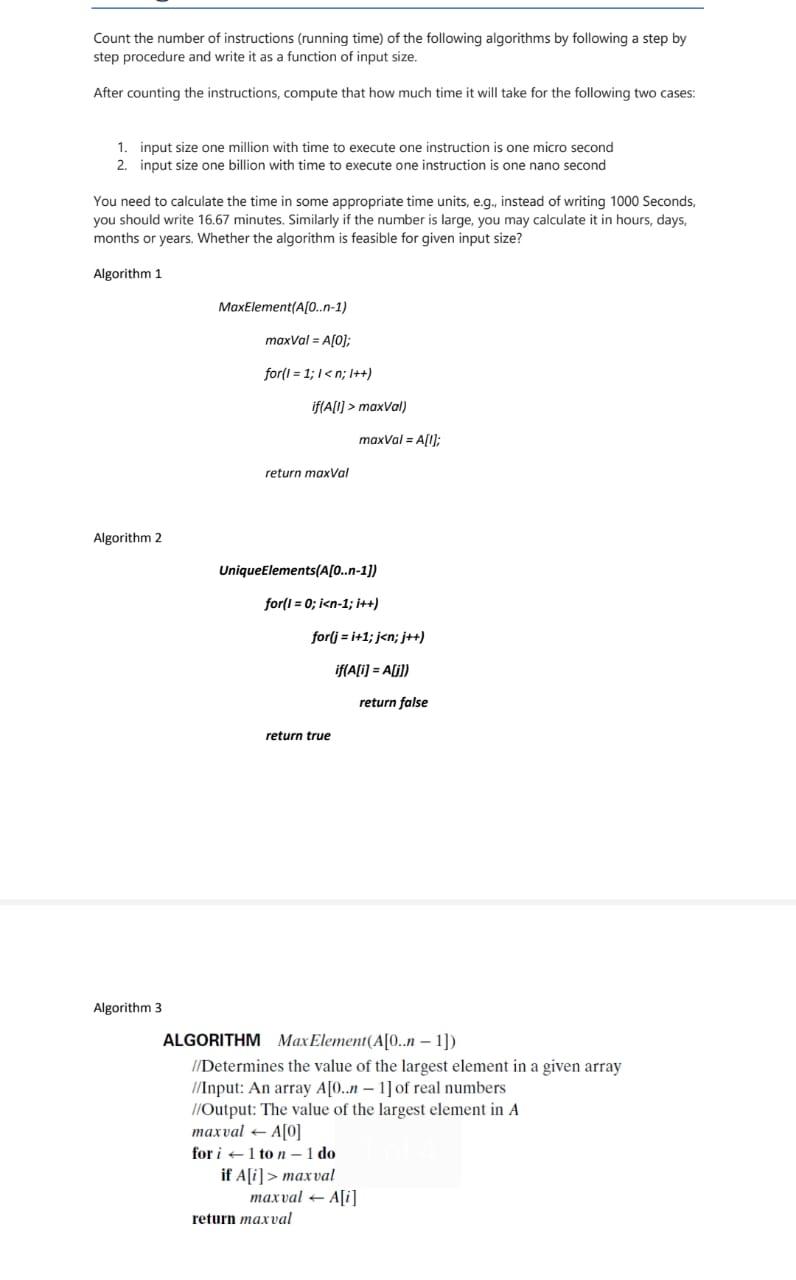 Solved Count the number of instructions (running time) of | Chegg.com