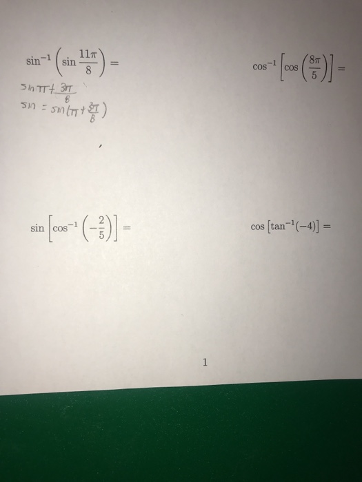 Solved sin-1(sin 11? Cos-1 sin coS cos [tan-1(-4) | Chegg.com