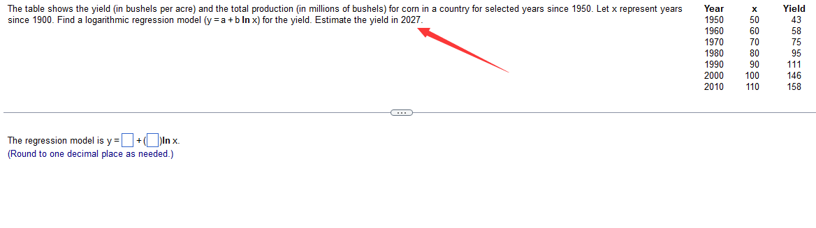 Solved since 1900. Find a logarithmic regression model | Chegg.com