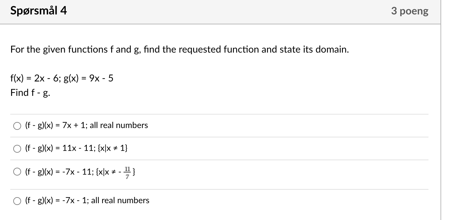 Solved For the given functions f and g, find the requested | Chegg.com