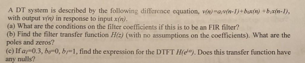 Solved A DT system is described by the following difference | Chegg.com