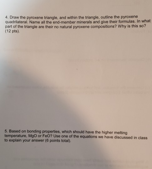 Solved 4. Draw the pyroxene triangle, and within the | Chegg.com