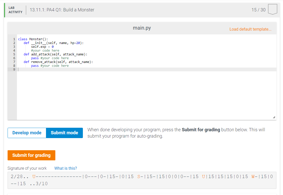 Solved 13.11 PA4 Q1: Build a Monster Construct a class | Chegg.com