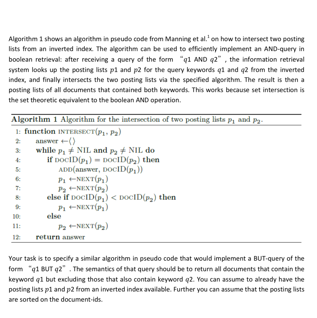  Solved Algorithm 1 Shows Algorithm Pseudo Code Manning Et Al 