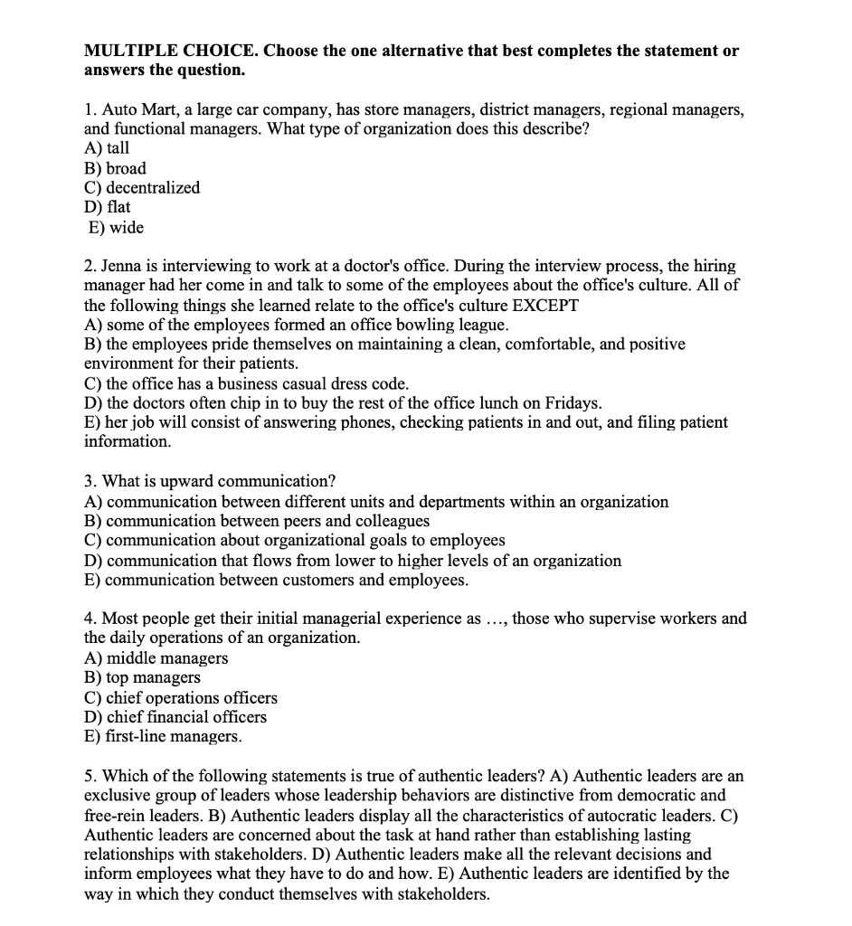 Solved MULTIPLE CHOICE. Choose the one alternative that best | Chegg.com