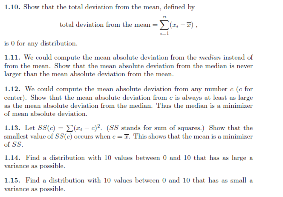 Solved 1.10. Show that the total deviation from the mean, | Chegg.com