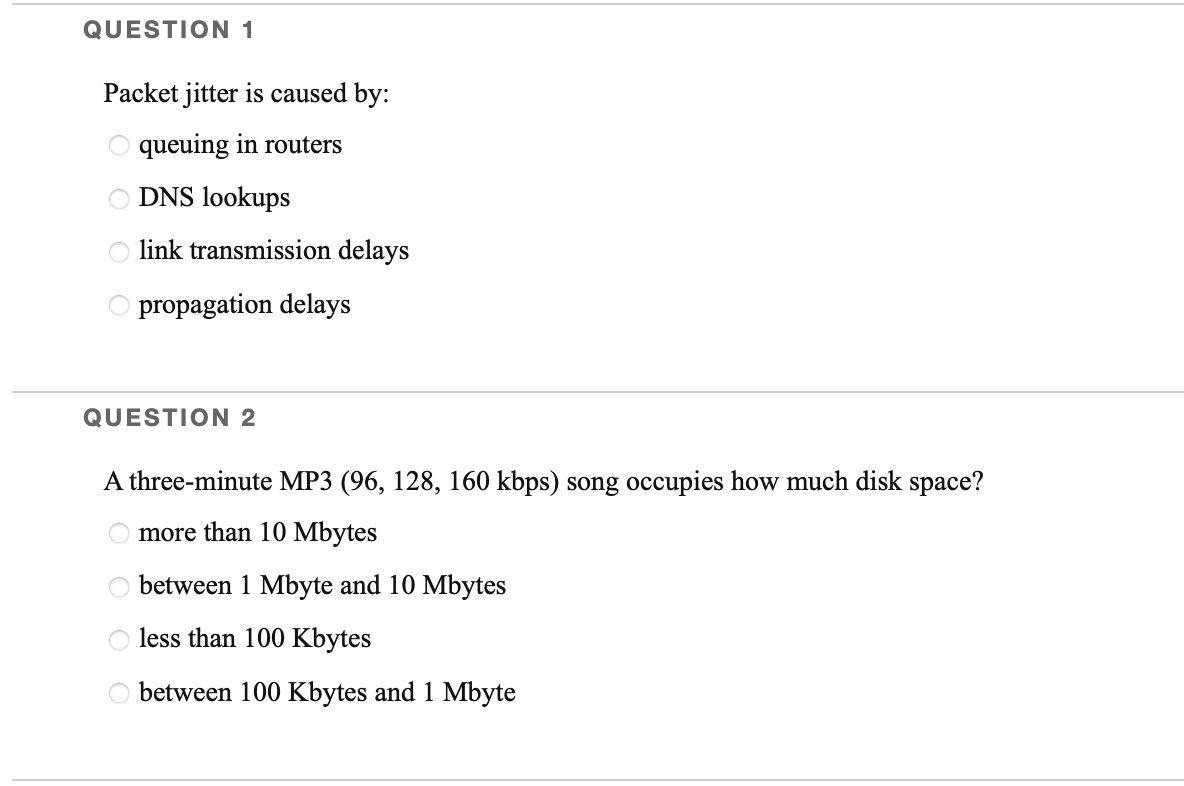 Solved QUESTION 1 Packet jitter is caused by: queuing in | Chegg.com