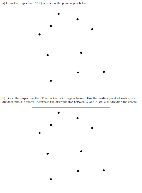 Solved a) Draw the respective PR-Quadtree on the point | Chegg.com