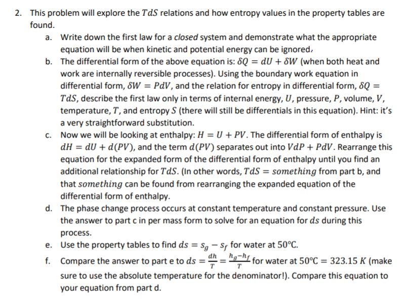 Solved This problem will explore the TdS relations and how | Chegg.com