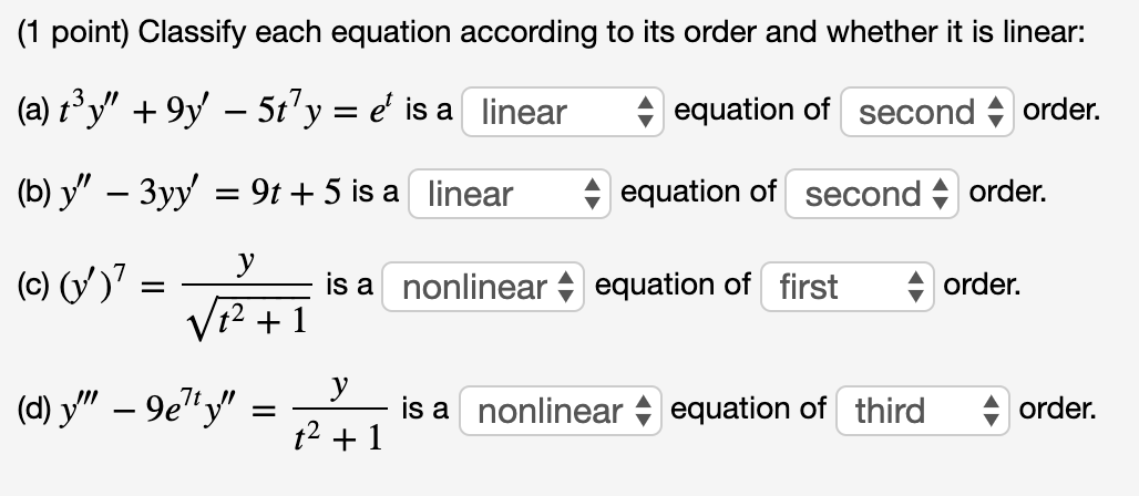 Solved 1 Point Classify Each Equation According To Its 