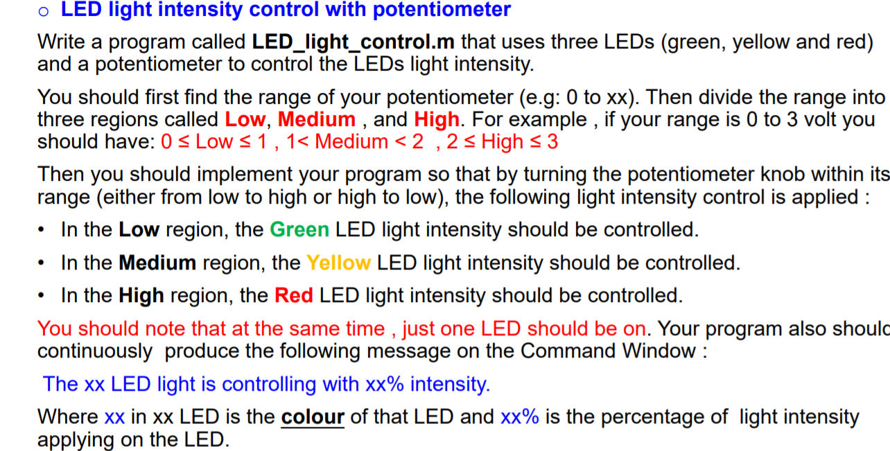 Solved o LED light intensity control with potentiometer | Chegg.com