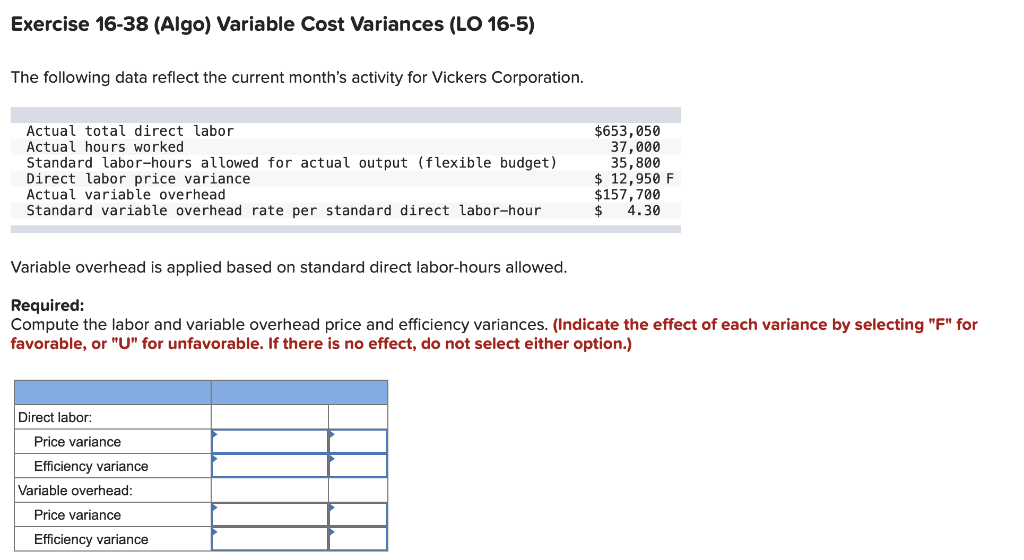 Solved Exercise 16-38 (Algo) Variable Cost Variances (LO | Chegg.com