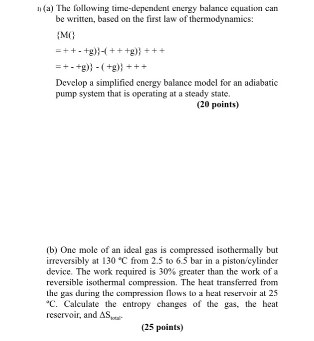 Solved D (a) The following time-dependent energy balance | Chegg.com