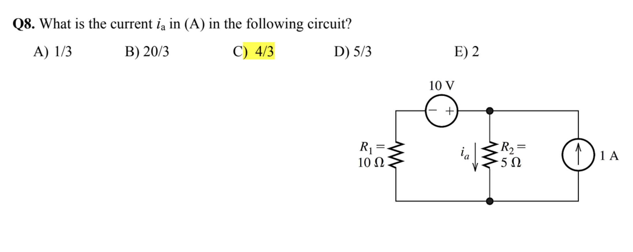 Solved Q8. What is the current ia in (A) in the following | Chegg.com