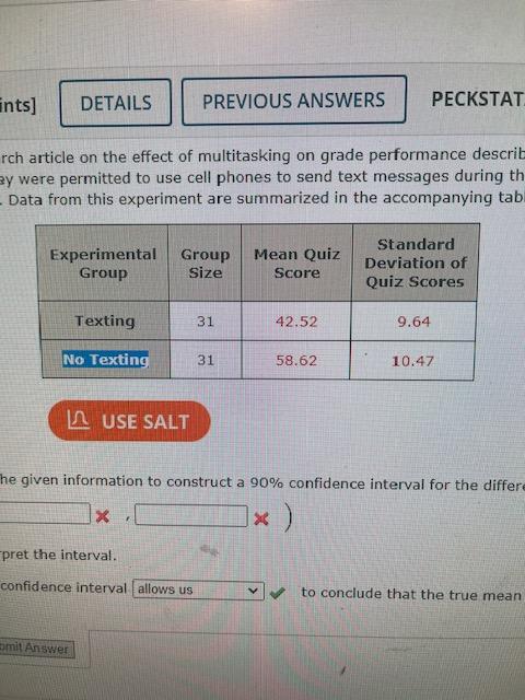Solved A research article on the effect of multitasking on | Chegg.com