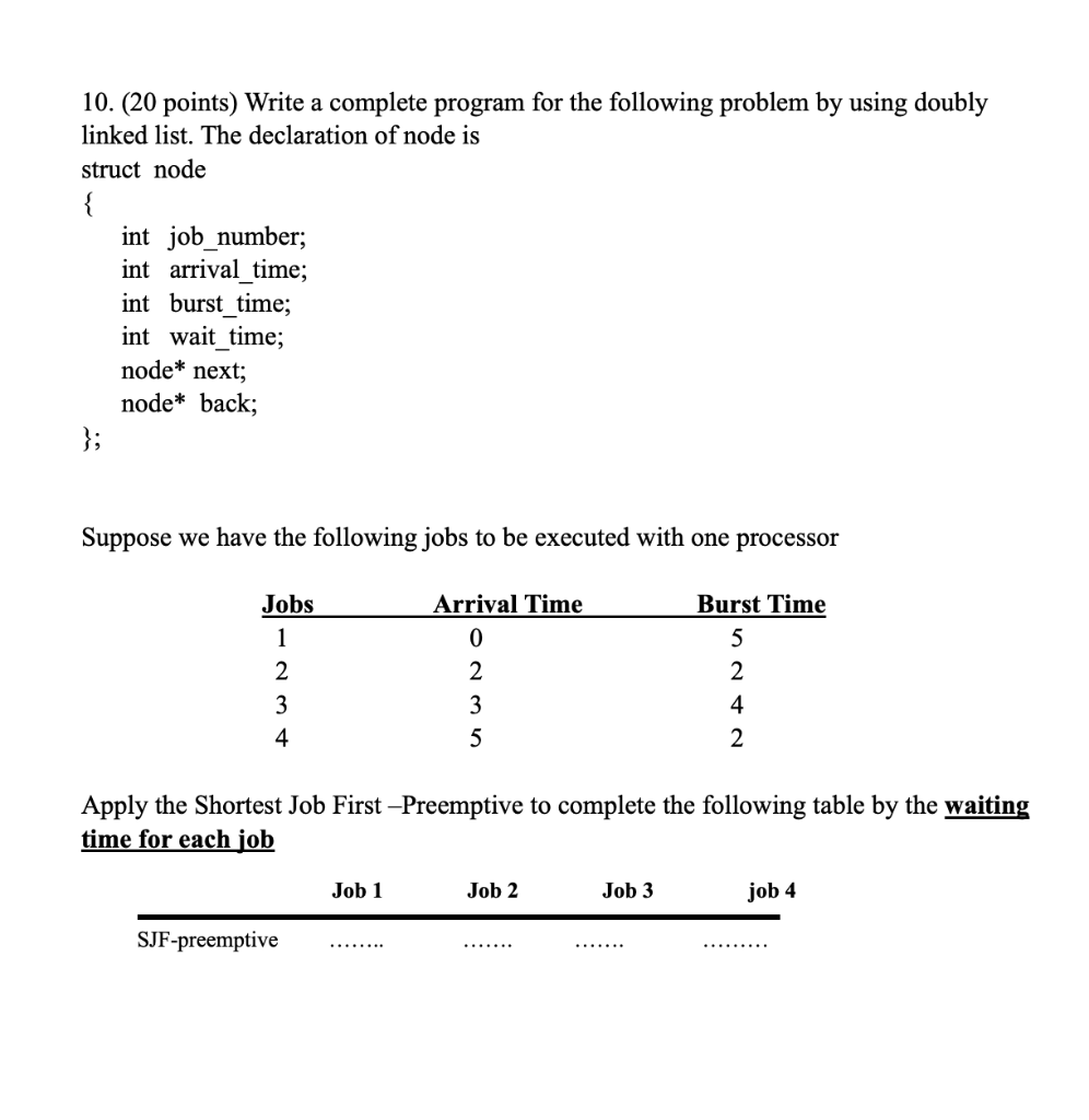 10. (20 points) Write a complete program for the | Chegg.com