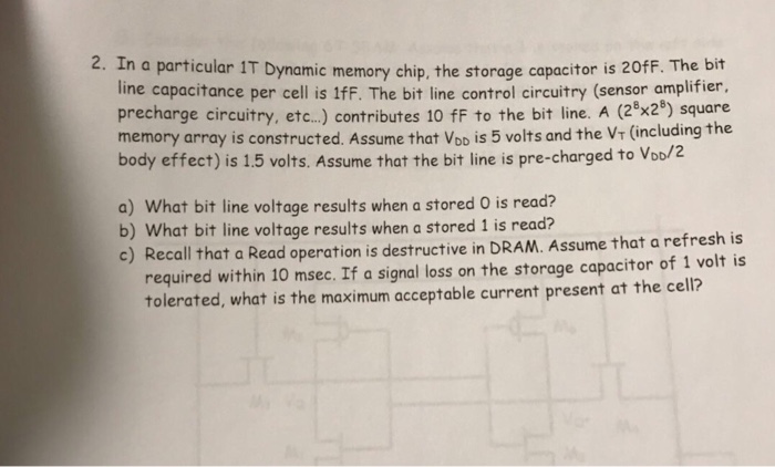 Solved 2. In a particular 1T Dynamic memory chip, the | Chegg.com