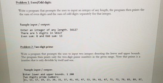 Solved Problem 1: Even/Odd digits Write a program that | Chegg.com