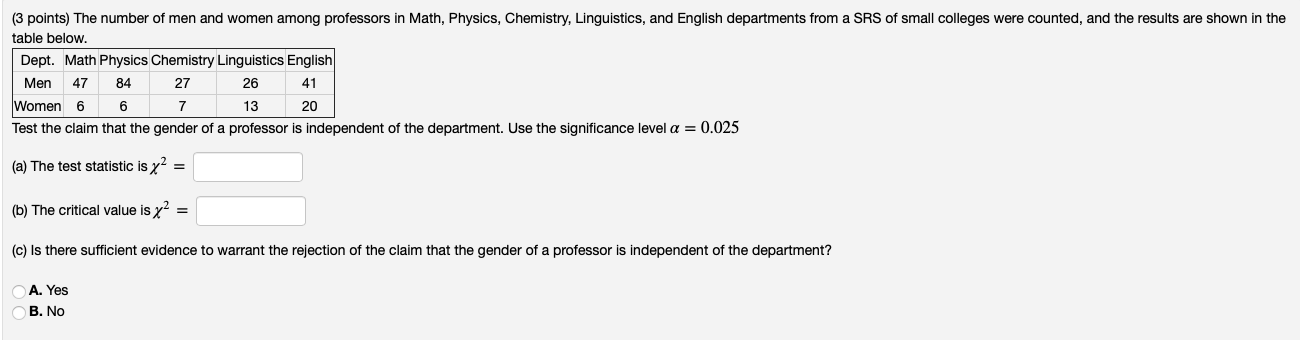 Solved (3 points) The number of men and women among | Chegg.com