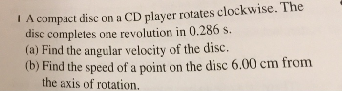 Solved I A compact disc on a CD player rotates clockwise. | Chegg.com
