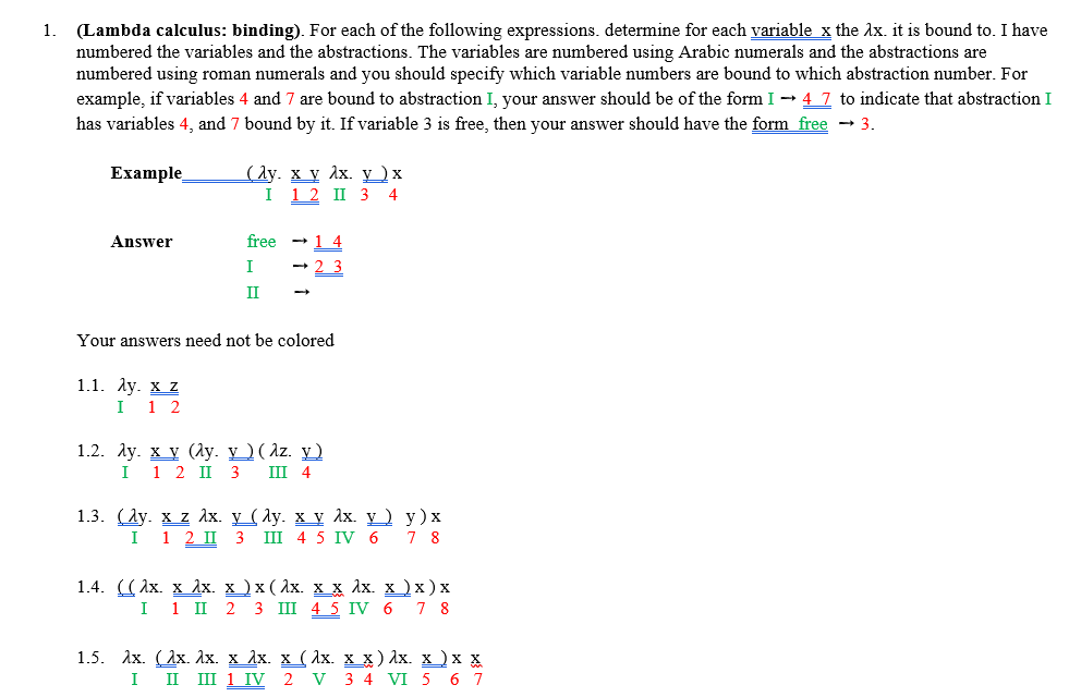 Solved 1 (Lambda calculus: binding). For each of the | Chegg.com