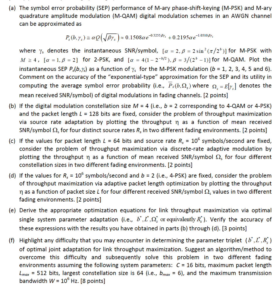 (a) The symbol error probability (SEP) performance of | Chegg.com