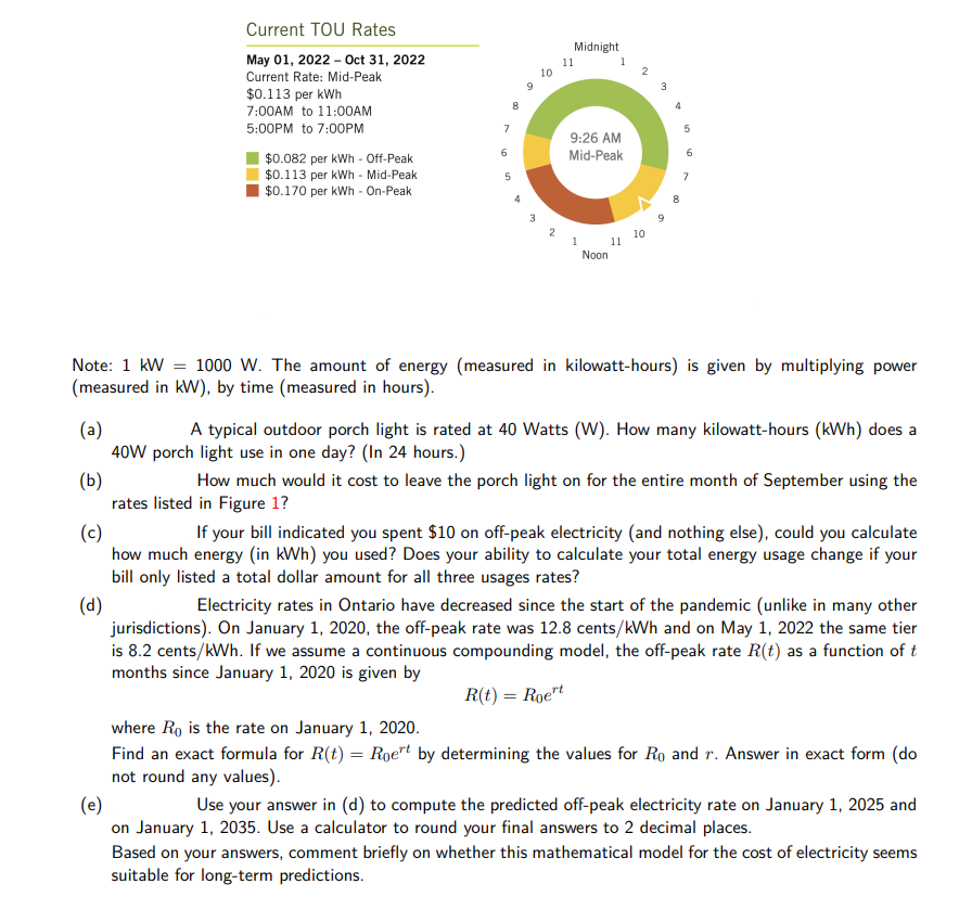 Solved Current TOU Rates Note: 1 kW=1000 W. The amount of | Chegg.com