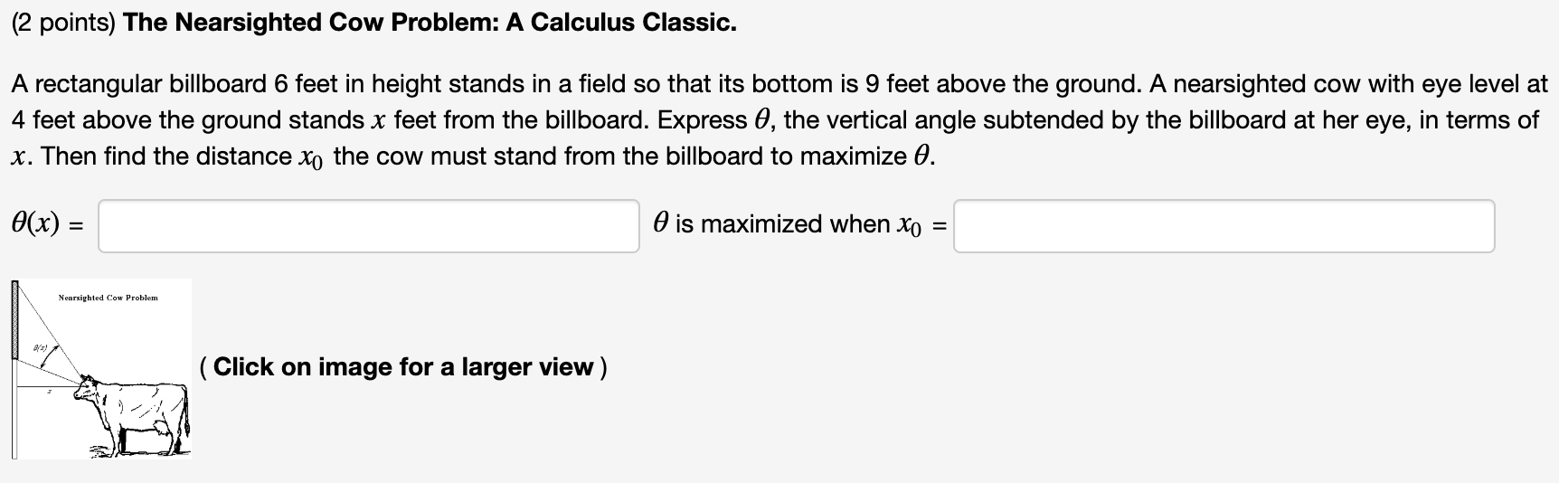 Solved (2 points) The Nearsighted Cow Problem: A Calculus | Chegg.com