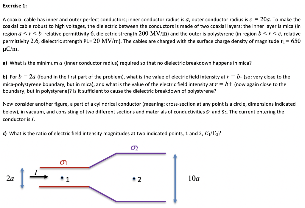 Exercise 1: A coaxial cable has inner and outer | Chegg.com