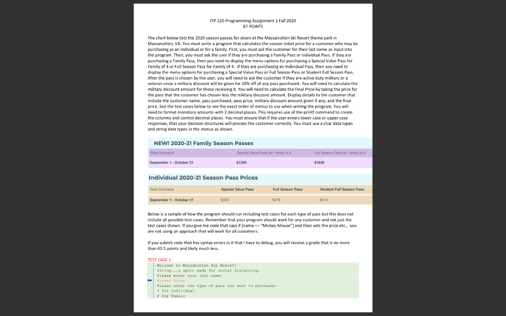 Solved Itp 120 Programming Assignment 1 Fall 2020 87 Points