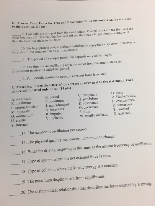 Solved True or False. Use A for True and B for False. Enter | Chegg.com