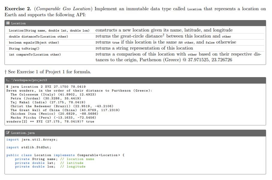Solved Exercise 2. (Comparable Geo Location) Implement an | Chegg.com