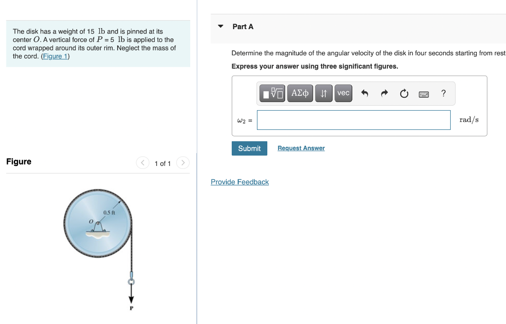 Solved The disk has a weight of 15lb and is pinned at its | Chegg.com