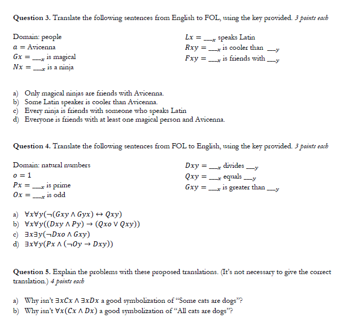 Solved Question 3. Translate the following sentences from | Chegg.com