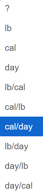 Solved ? lb cal day Ib/cal cal/lb cal/day lb/day day/lb | Chegg.com