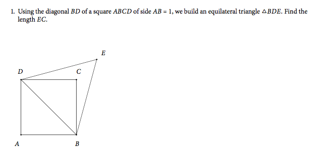 Solved 1. Using the diagonal BD of a square ABCD of side AB | Chegg.com