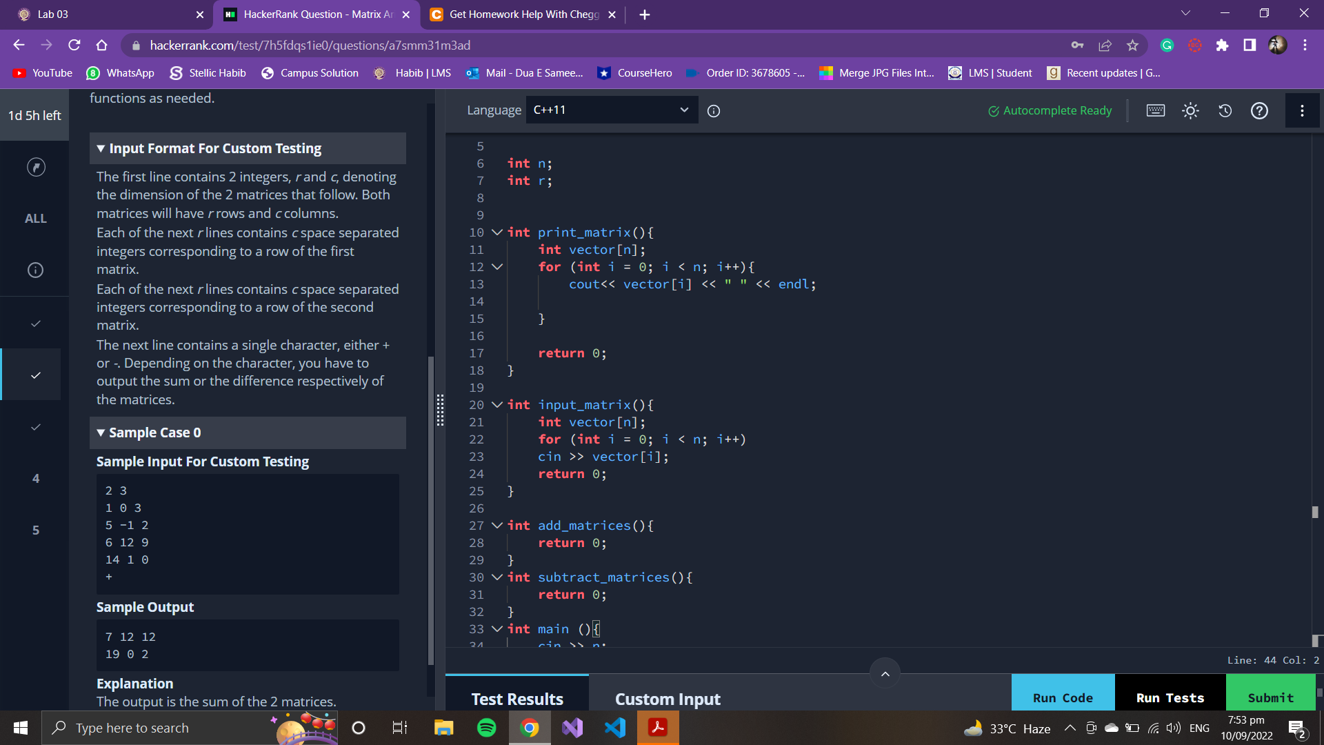Solved Test Results Custom Input | Chegg.com