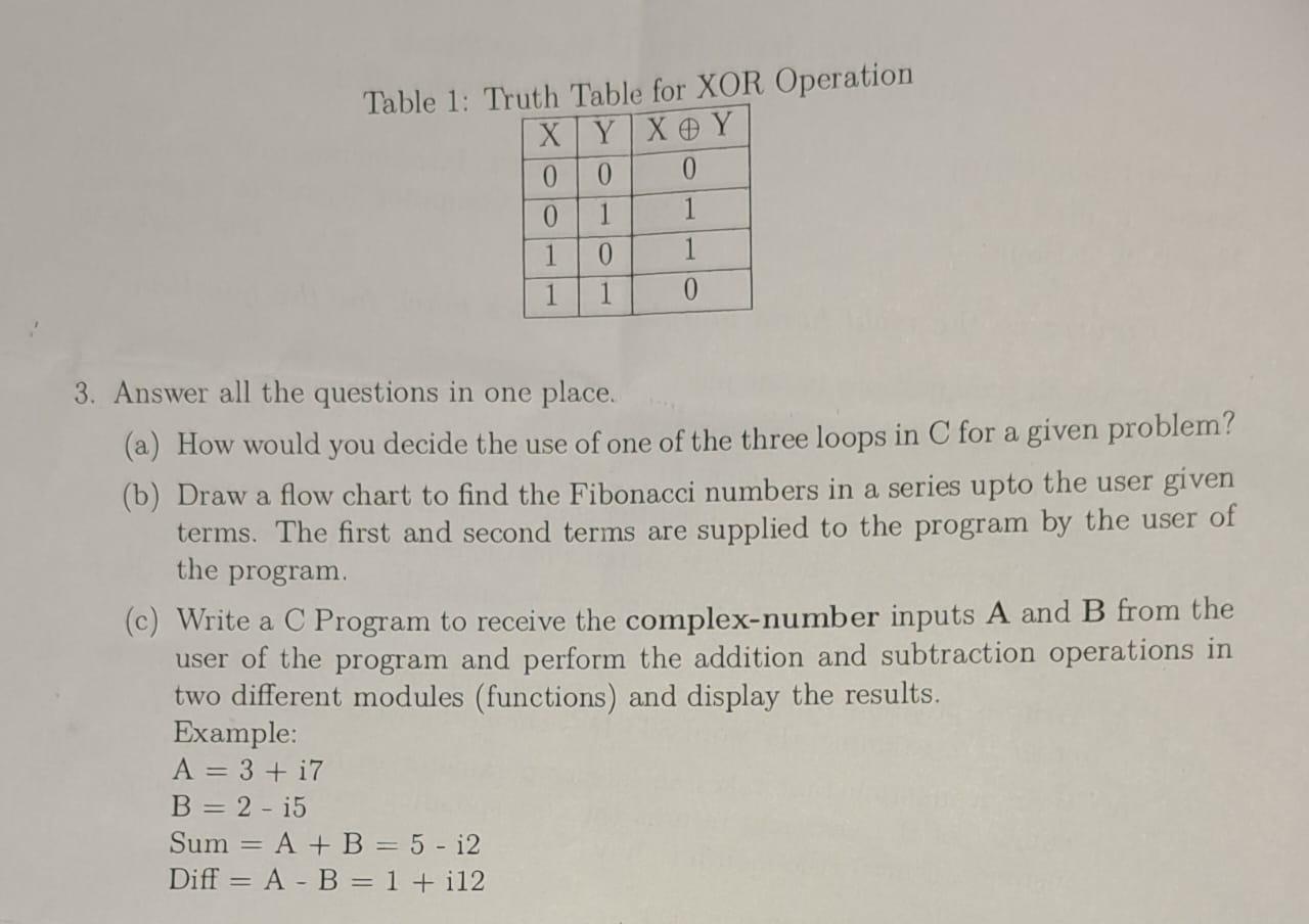 Solved Table 1: Truth Table for XOR Operation 3. Answer all | Chegg.com