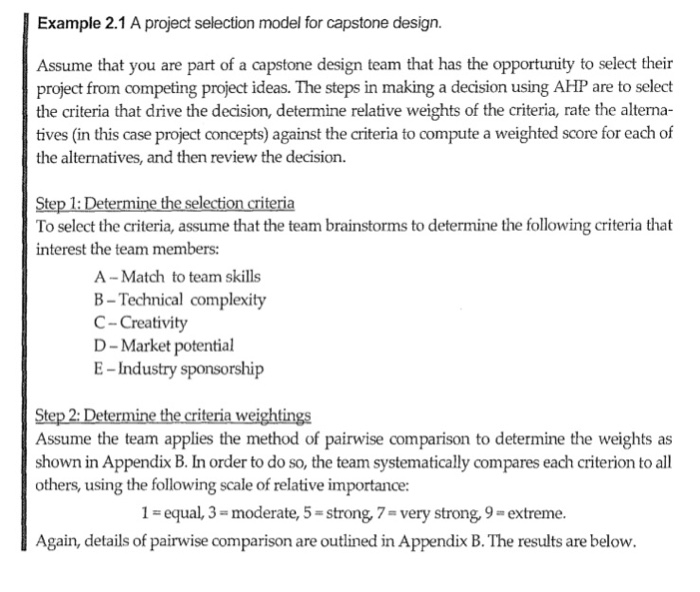 Example 2.1 A project selection model for capstone | Chegg.com