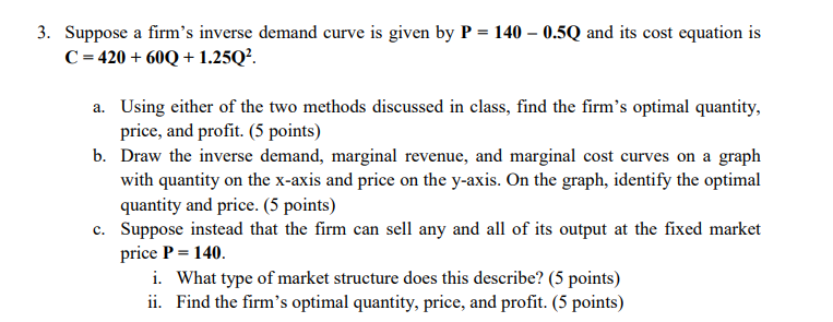 Solved Suppose a firm's inverse demand curve is given by | Chegg.com